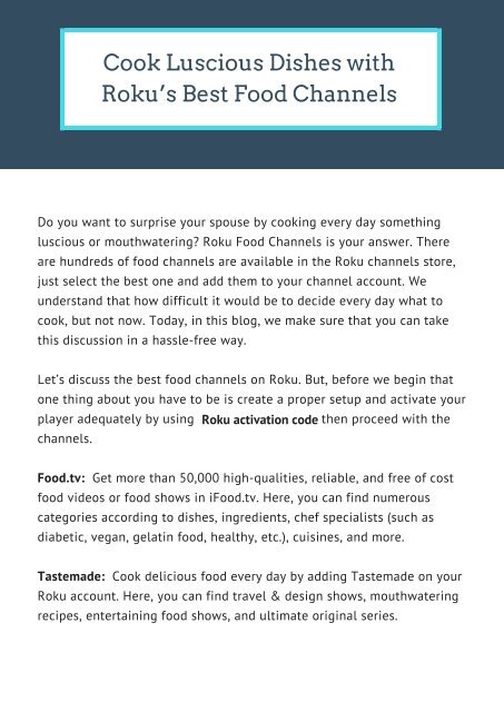 Top Food Channels on Roku Streaming Player