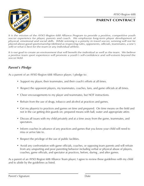 All Star Parent Player Contract.pmd - AYSO 688 Alliance Soccer Club