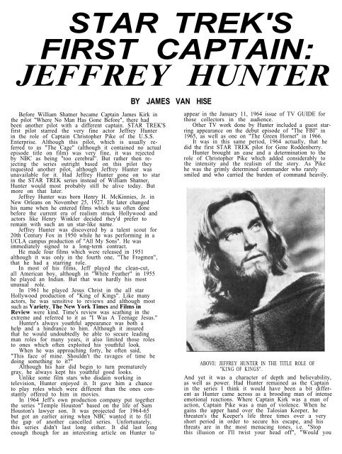 Star Trek's First Captain - A Tribute to Jeffrey Hunter