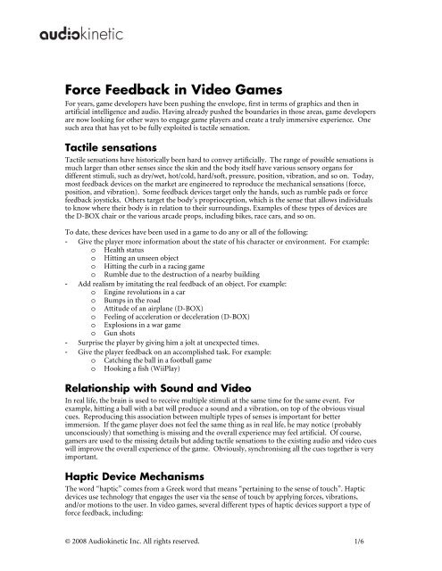 Force Feedback in Video Games - Audiokinetic