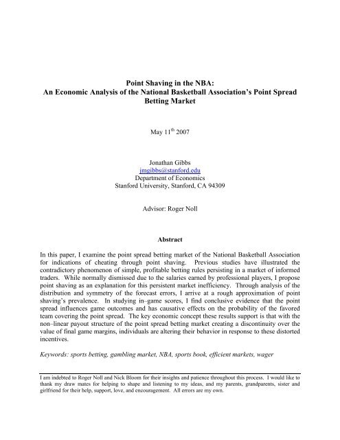 Point Shaving in the NBA - Stanford University