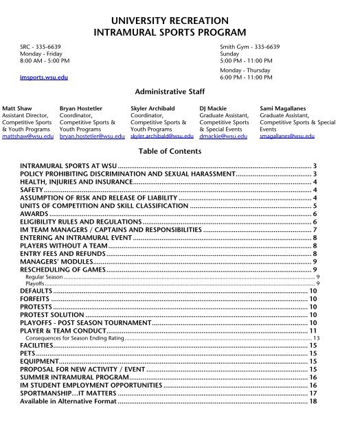 UNIVERSITY RECREATION INTRAMURAL SPORTS PROGRAM