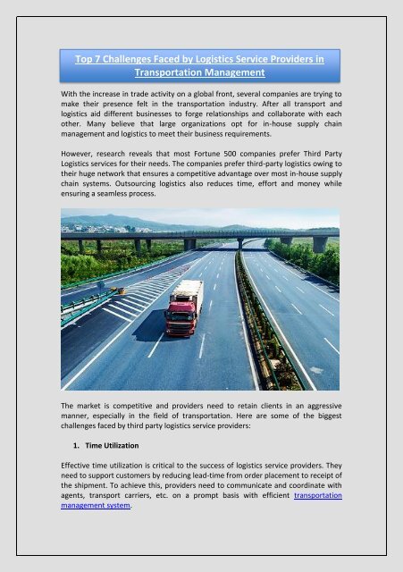 Top 7 Challenges Faced by Logistics Service Providers in Transportation ...