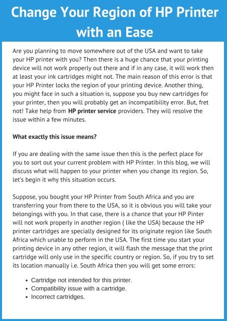 Change HP Printer Region