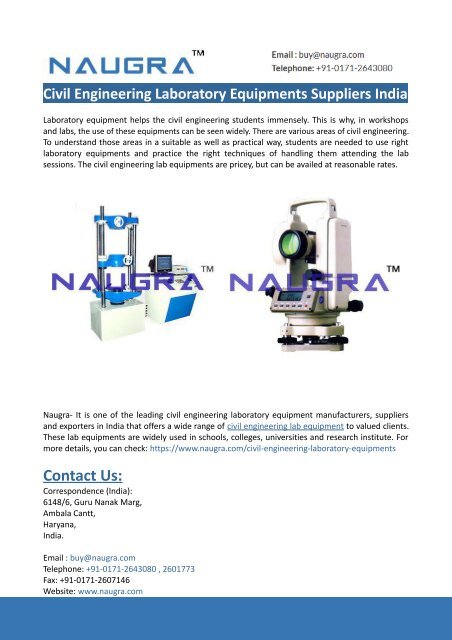 Civil Engineering Laboratory Equipments Suppliers India