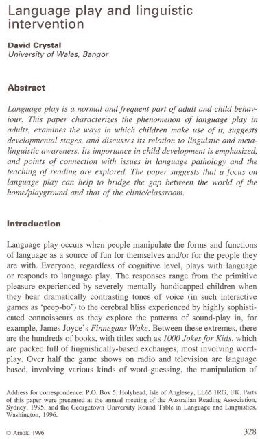 Language play and linguistic intervention - David Crystal
