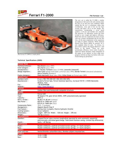 Ferrari F1-2000 - Motorsports Almanac