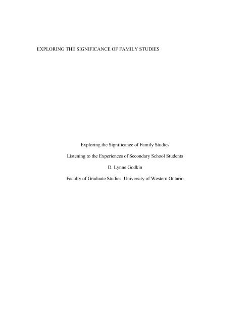 EXPLORING THE SIGNIFICANCE OF FAMILY STUDIES Exploring ...