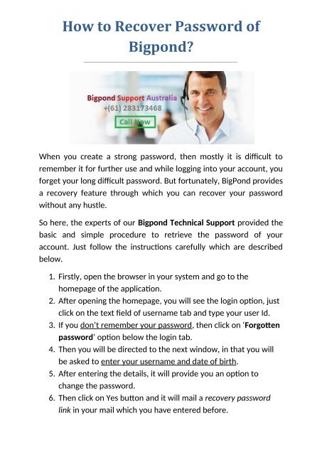 How to Recover Password of Bigpond?