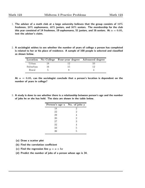Math 123 Midterm 3 Practice Problems Math 123
