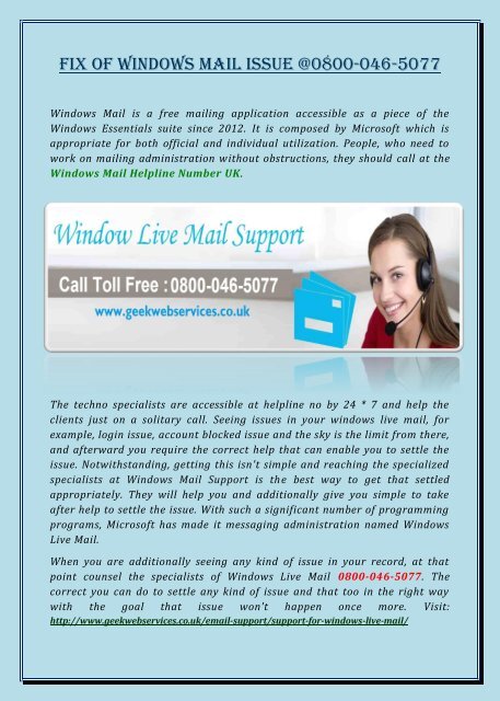 Fix of Windows Mail Issue