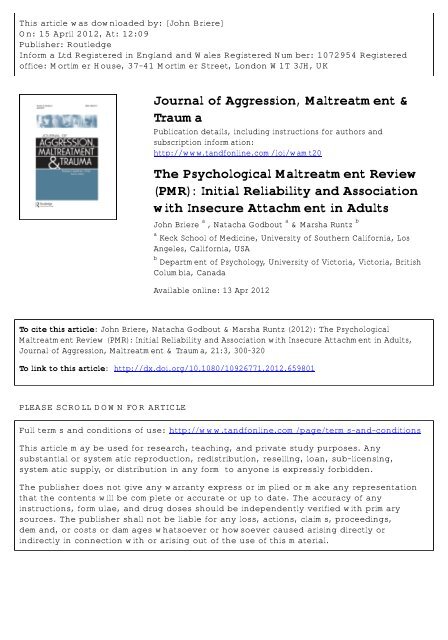 The Psychological Maltreatment Review (PMR ... - John Briere, Ph.D.
