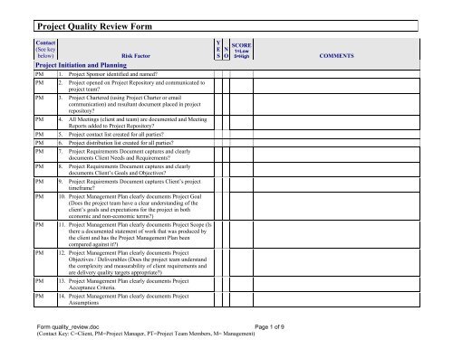 Project Quality Review Form - PM Hut