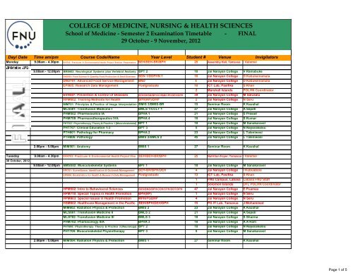 Semester 2 Examination Timetable