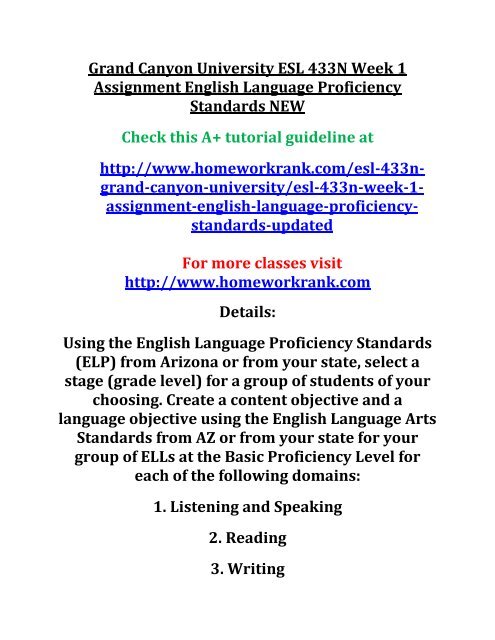 Grand Canyon University ESL 433N Week 1 Assignment English Language ...