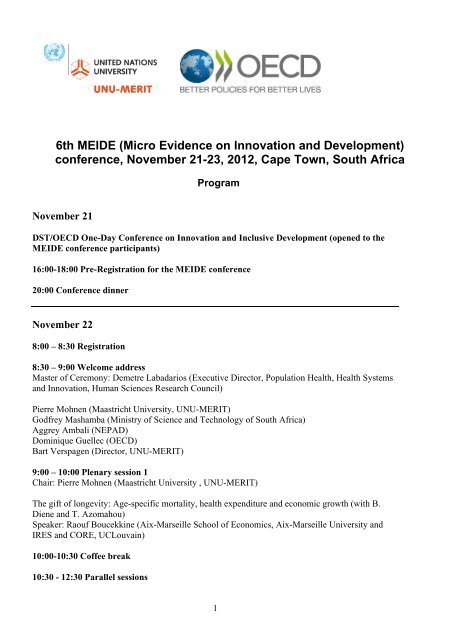 6th MEIDE (Micro Evidence on Innovation and Development ...