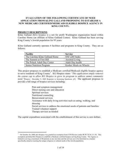 Analysis of the Certificate of Need Application Submitted by The ...