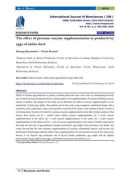 The effect of protease enzyme supplementation to productivity eggs of ...