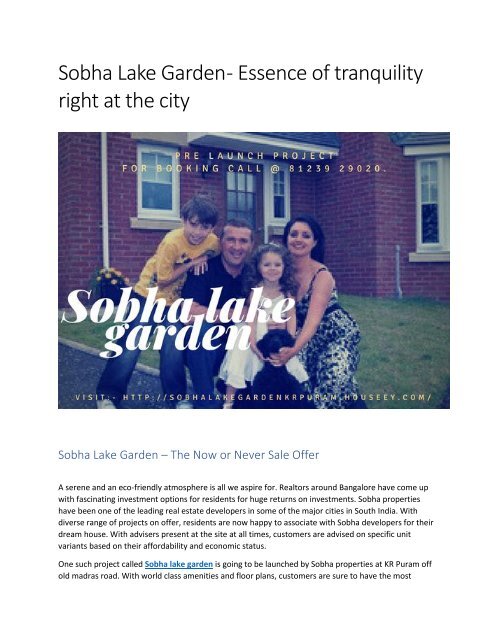 sobha-lake-garden-residential-project-located-at-kr-puram-off-old ...
