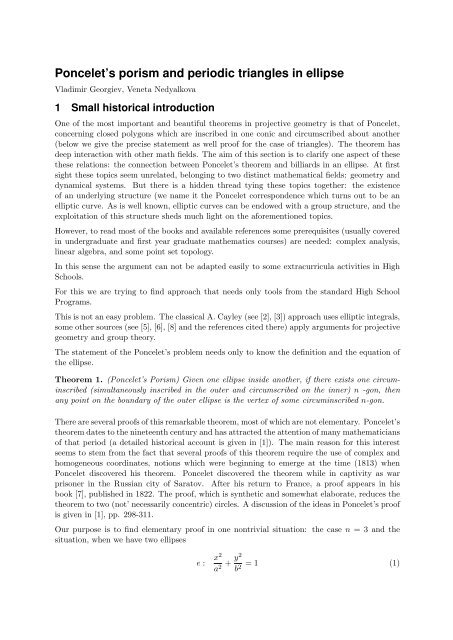Poncelet's porism and periodic triangles in ellipse - Admin