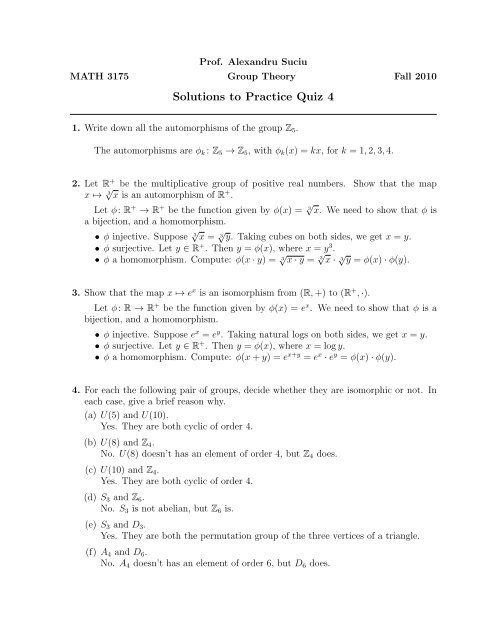 Solutions to Practice Quiz 4