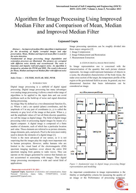 Algorithm For Image Processing Using Improved Median Filter And 