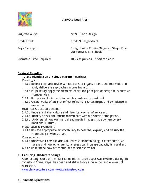 AERO:Visual Arts Subject/Course: Art 9 – Basic Design Grade Level ...