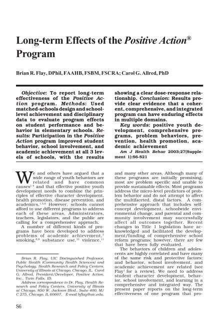 Long-term Effects of the Positive Action® Program