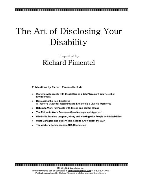 The Art of Disclosing Your Disability - Milt Wright and Associates