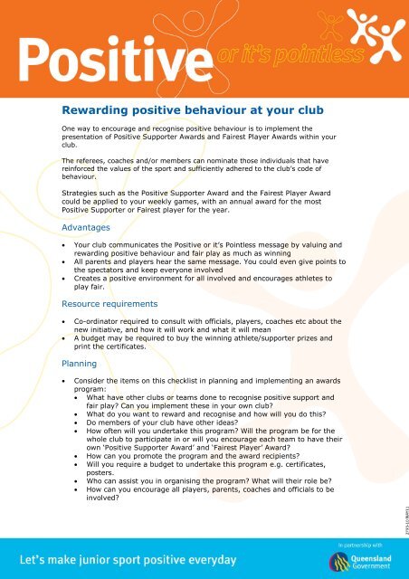 Positive Behaviour Awards - Fact sheet