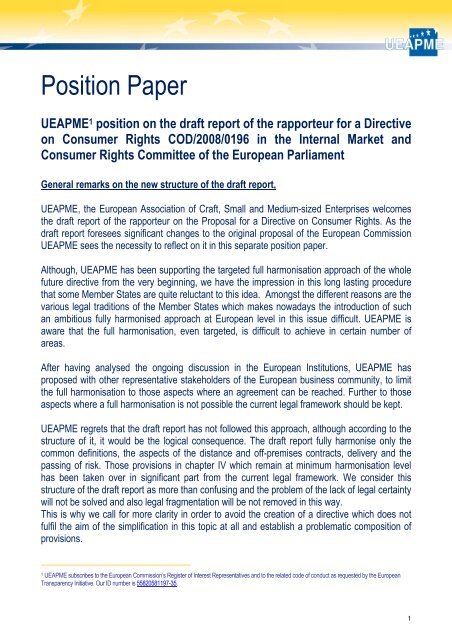 Position Paper - UEAPME