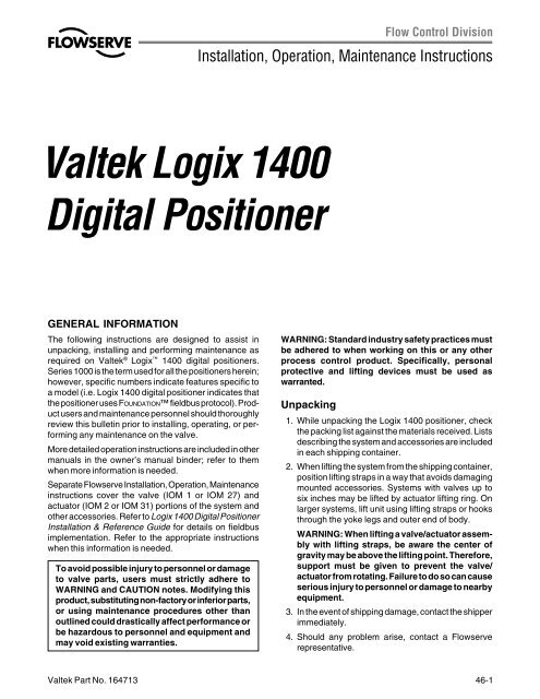 Digital Positioner Valtek Logix 1400 - Flowserve Corporation