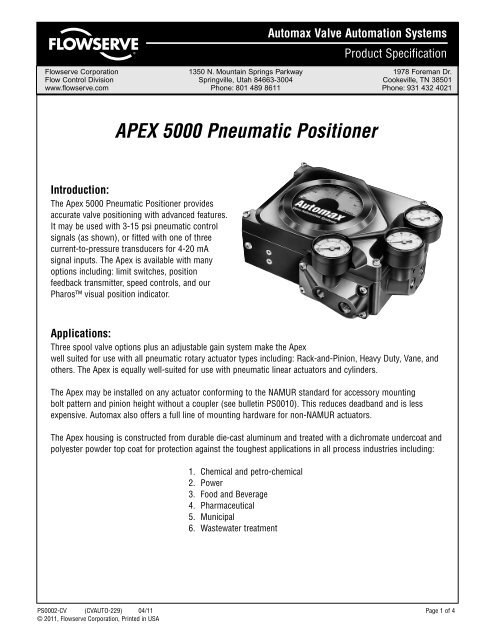 APEX 5000 Pneumatic Positioner - Flowserve Corporation