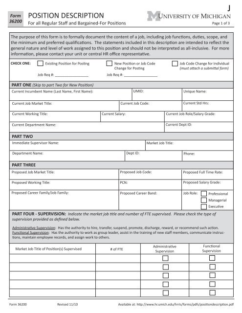 Position Description Form - University of Michigan Human Resources