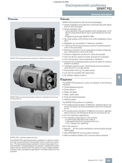 Electropneumatic positioners - Siemens Automation and Drives Group