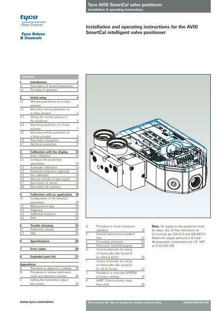 Tyco AVID SmartCal valve positioner - Valves and Controls