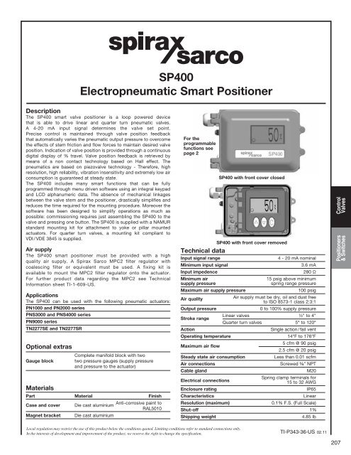 SP400 Electropneumatic Smart Positioner - Spirax Sarco