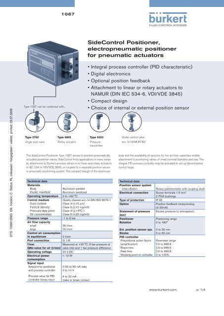 SideControl Positioner, electropneumatic positioner for ... - Burkert