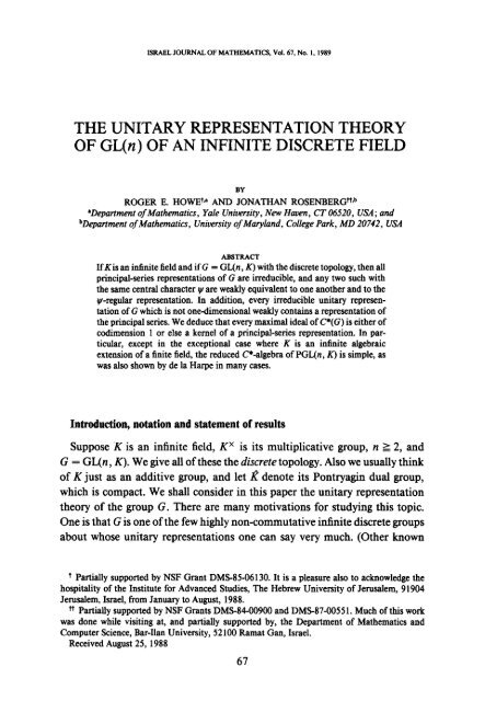 The unitary representation theory of GL(n) - Math Department ...