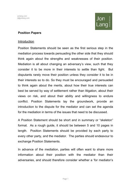 Mediation Position Papers - Jon Lang