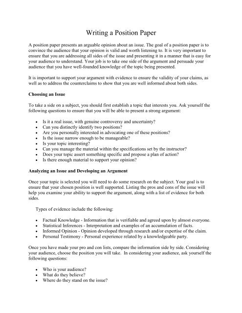 Writing A Position Paper University Of Hawai i West O ahu