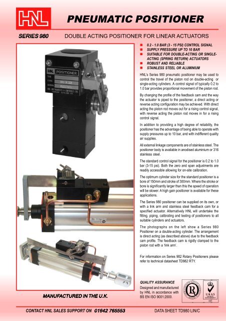 PNEUMATIC POSITIONER - HNL for Engineering UK