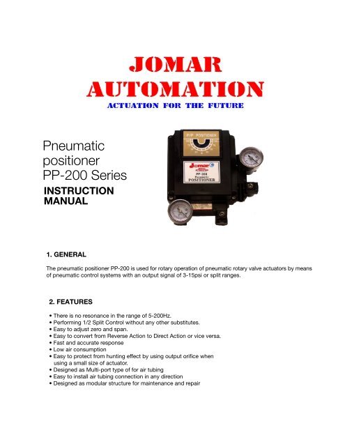 Pneumatic positioner PP-200 Series - Jomar Automation