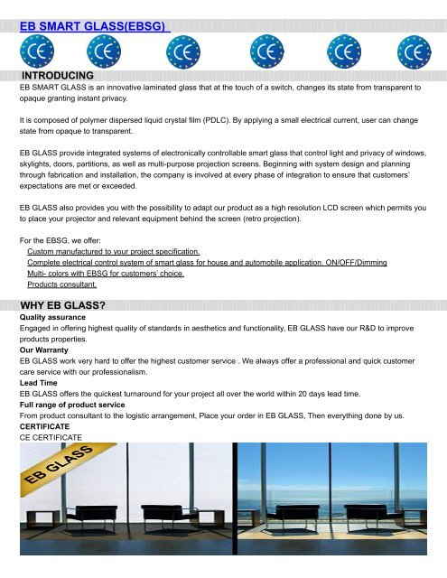 EBGLASS SMART GLASS CATALOG