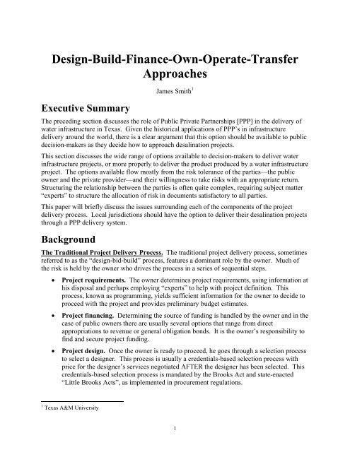 Design-Build-Finance-Own-Operate-Transfer Approaches