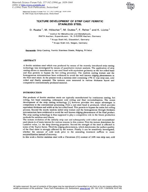 Materials Science Forum Vols. 157-162 (1994) pp. 1039-1044 online ...