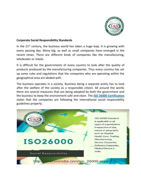 Corporate ISO 26000 Social Responsibility Standards