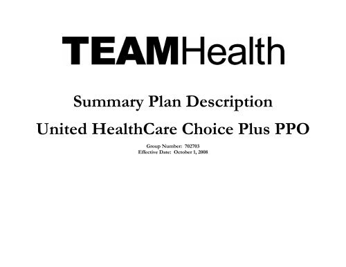 Summary Plan Description United HealthCare Choice Plus PPO