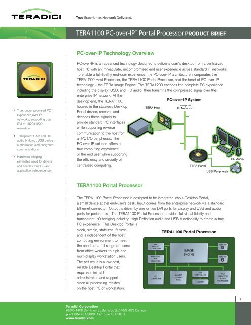 TERA1100 PC-over-IP™ Portal Processor PRODUCT BRIEF - Teradici