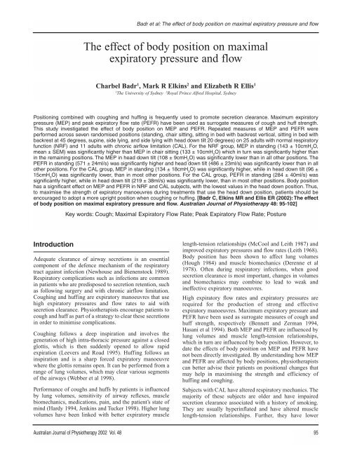 The effect of body position on maximal expiratory pressure and flow